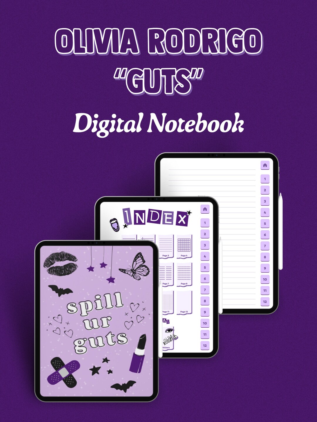 Olivia Rodrigo GUTS Digital Notebook PDF - Etsy