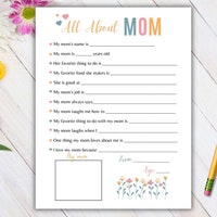 All About Mom Questionnaire | Printable Mothers Day Gift | Mothers Day ...