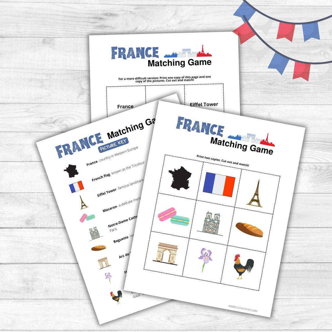 France Activity Printables for Kids- France I Spy Game, France Matching ...