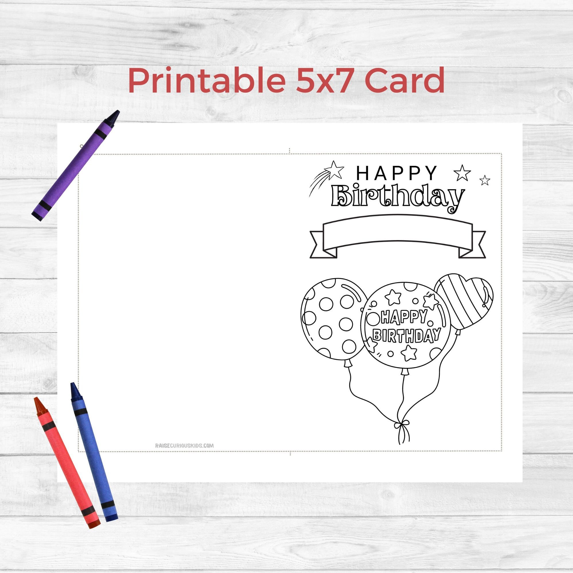 Coloring Birthday Card Printable- Color Your Own Birthday Card- Balloon ...