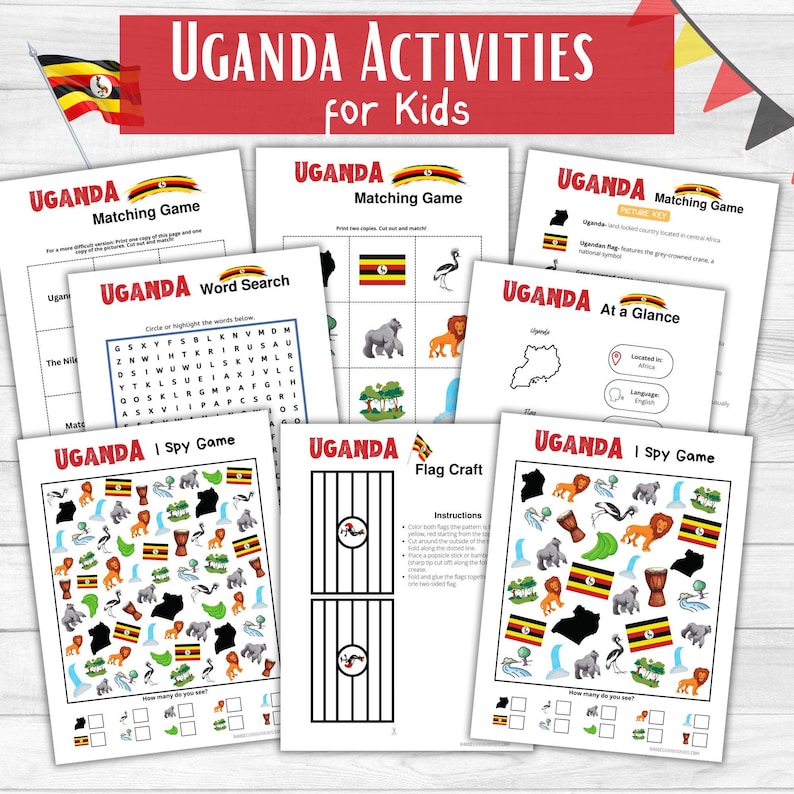 Uganda Activity Printables for Kids- Uganda I Spy Game, Uganda Matching ...