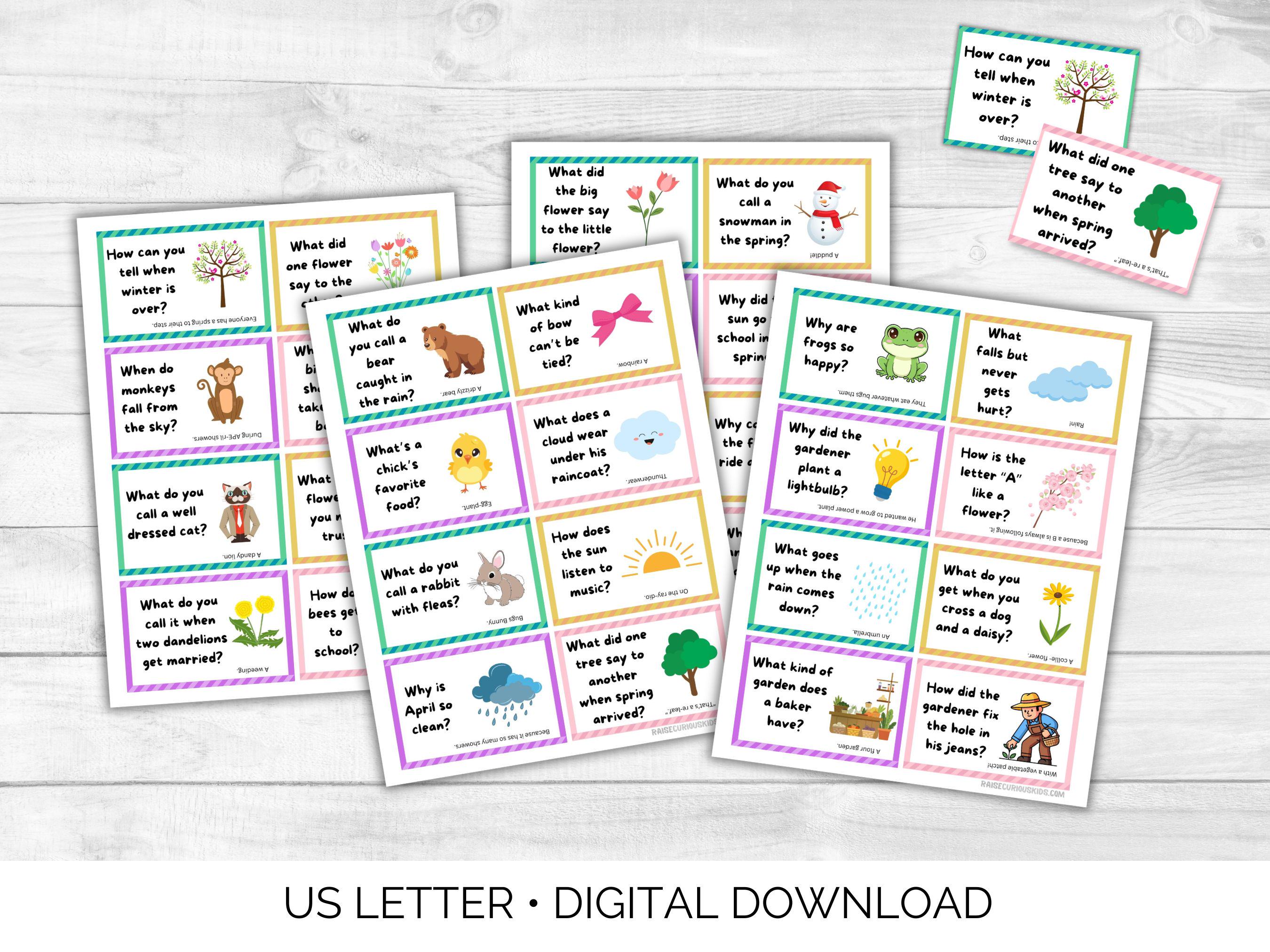 Printable Spring Jokes, Kids Lunchbox Jokes, Lunch Box Notes, Spring ...