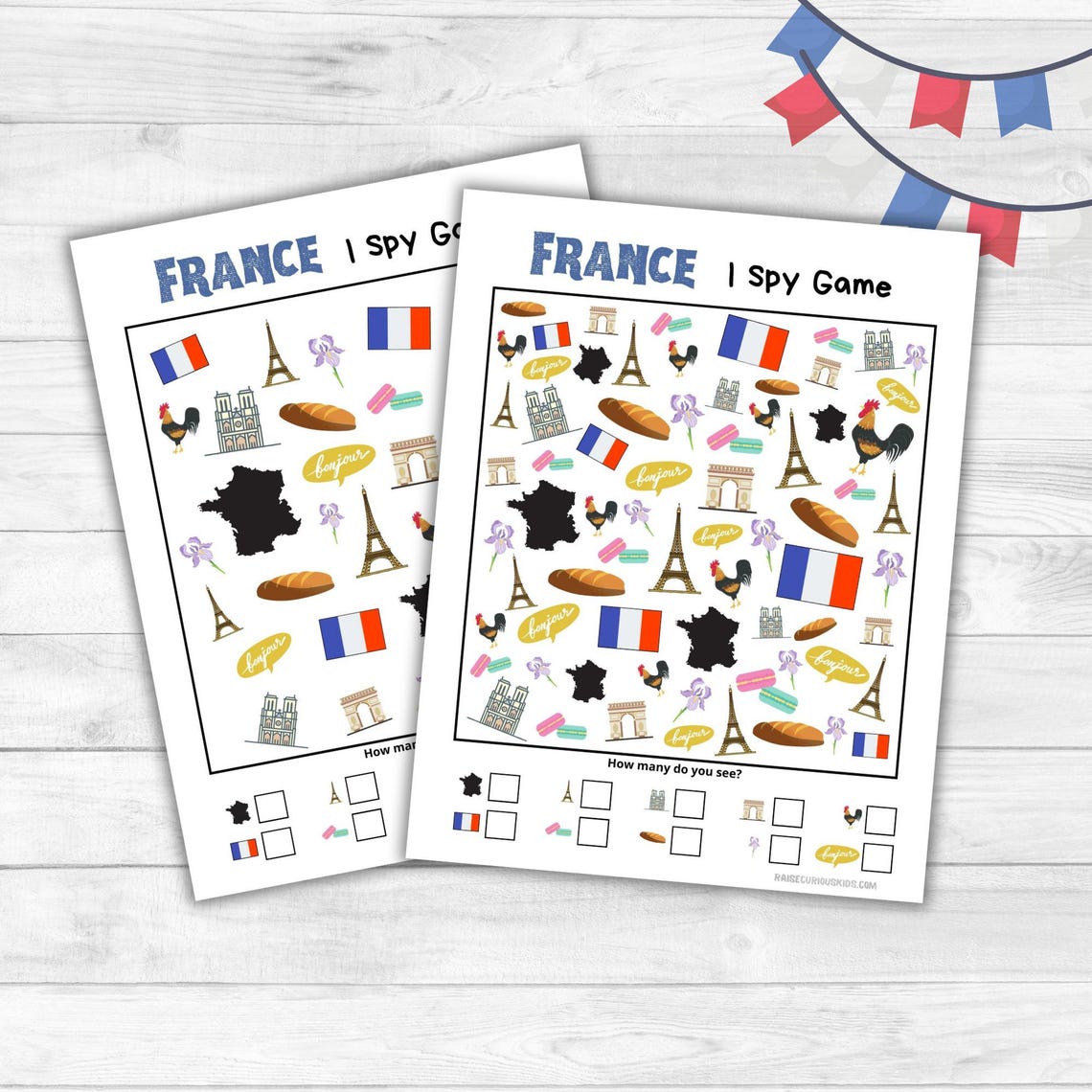 France Activity Printables for Kids- France I Spy Game, France Matching ...