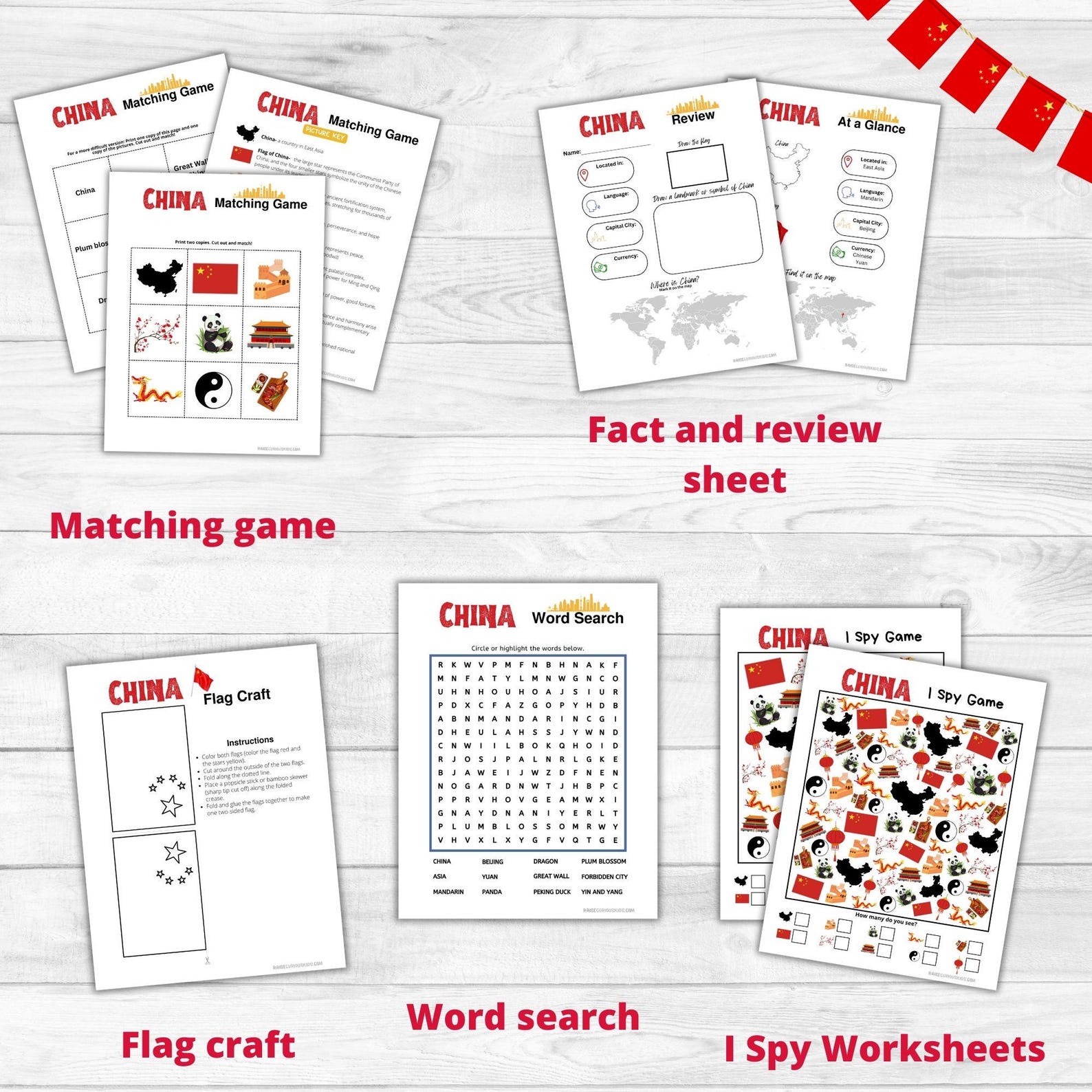 China Activities for Kids- China I Spy Game, China Flag Craft, China ...
