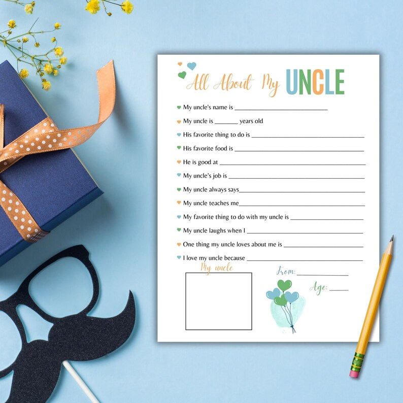 All About My Uncle Printable Questionnaire Uncle Birthday Gift From ...
