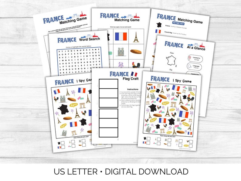 France Activity Printables for Kids- France I Spy Game, France Matching ...