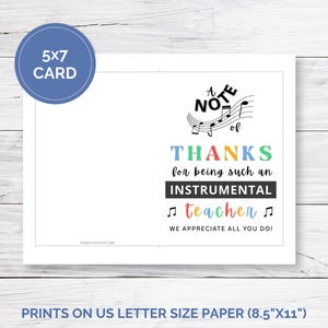 Music Teacher Thank You Card, Music Teacher Appreciation Card, Music ...