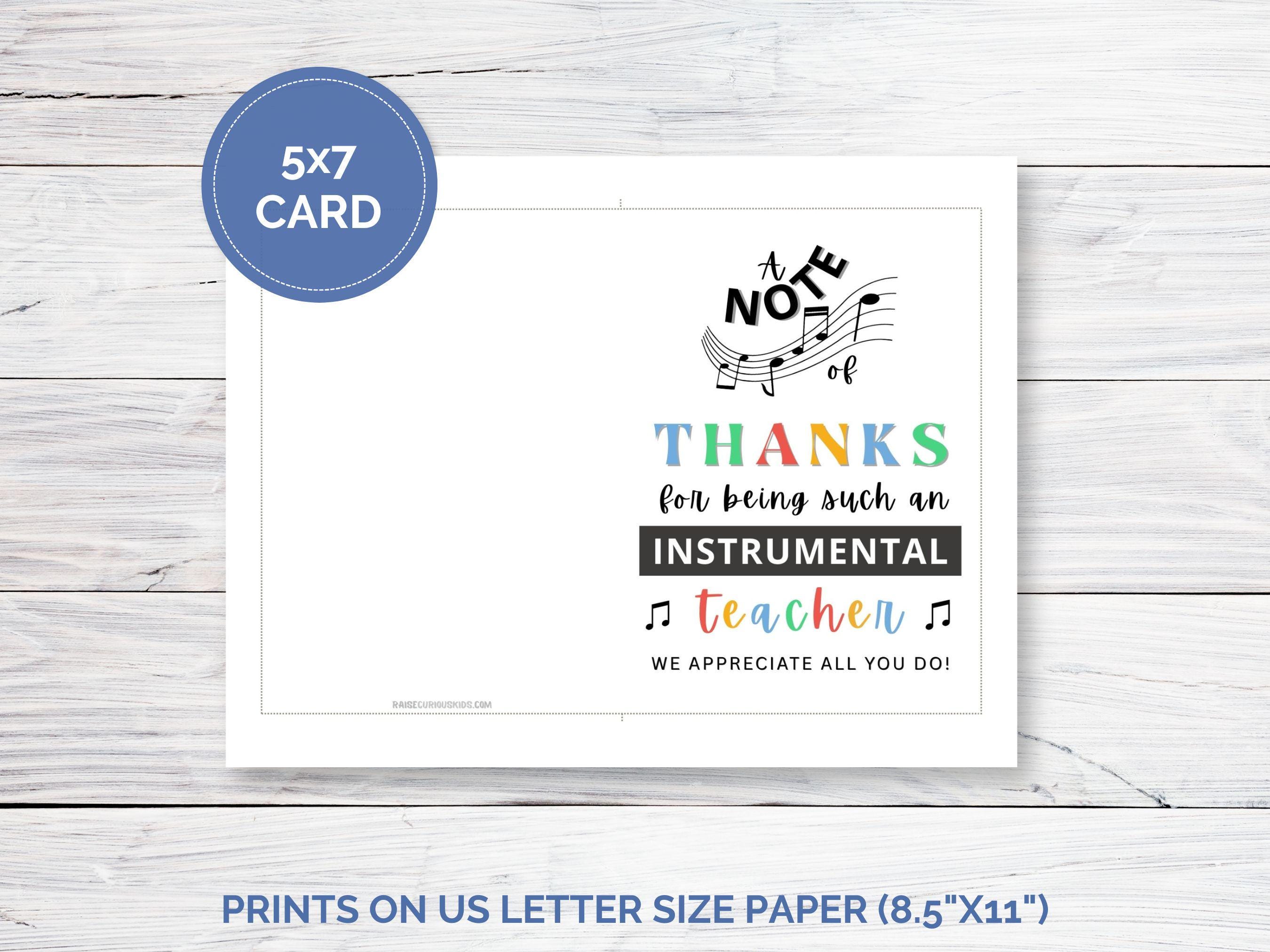 Music Teacher Thank You Card, Music Teacher Appreciation Card, Music ...