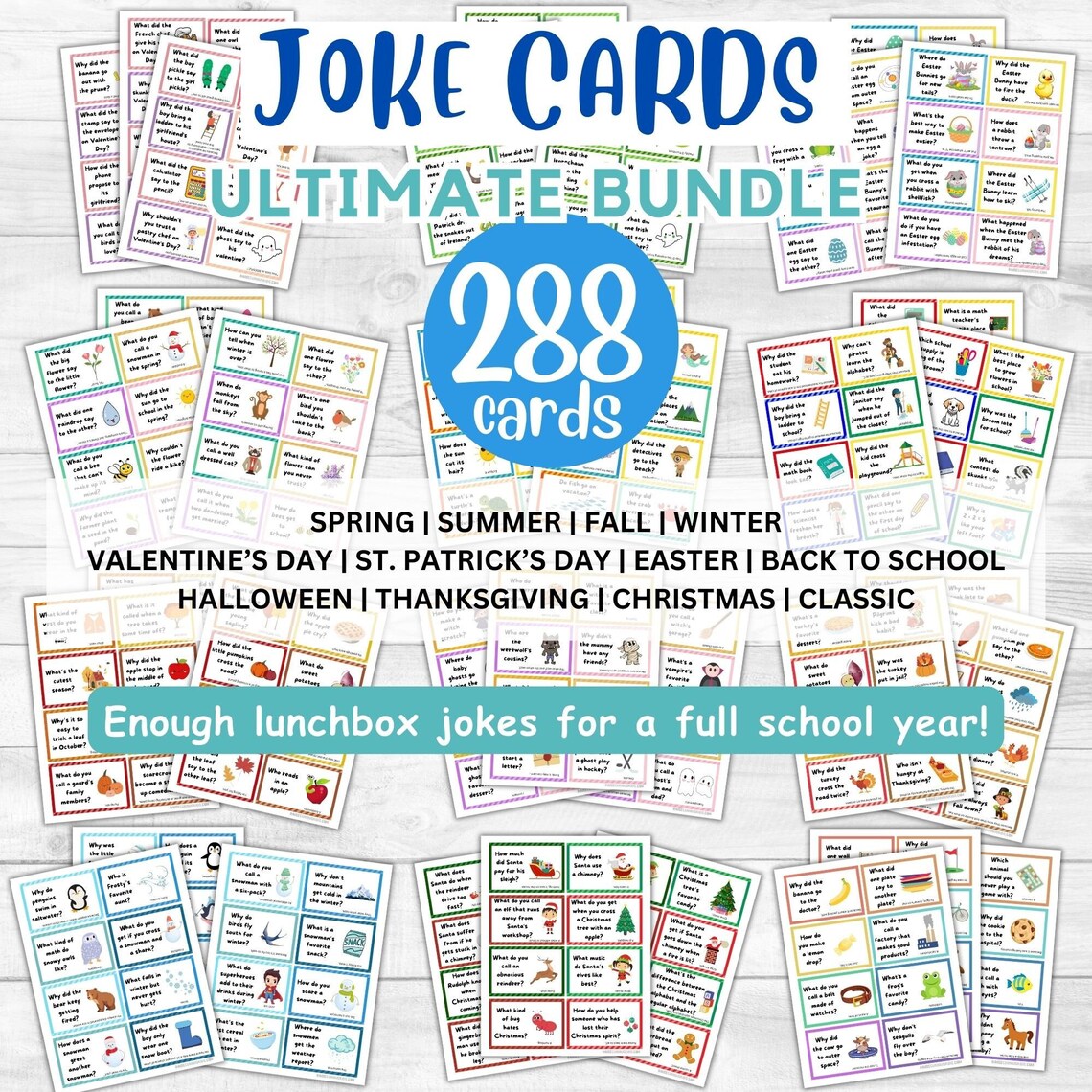 Lunchbox Jokes for Kids- Printable Kids Lunch Box Notes- Joke Cards for ...