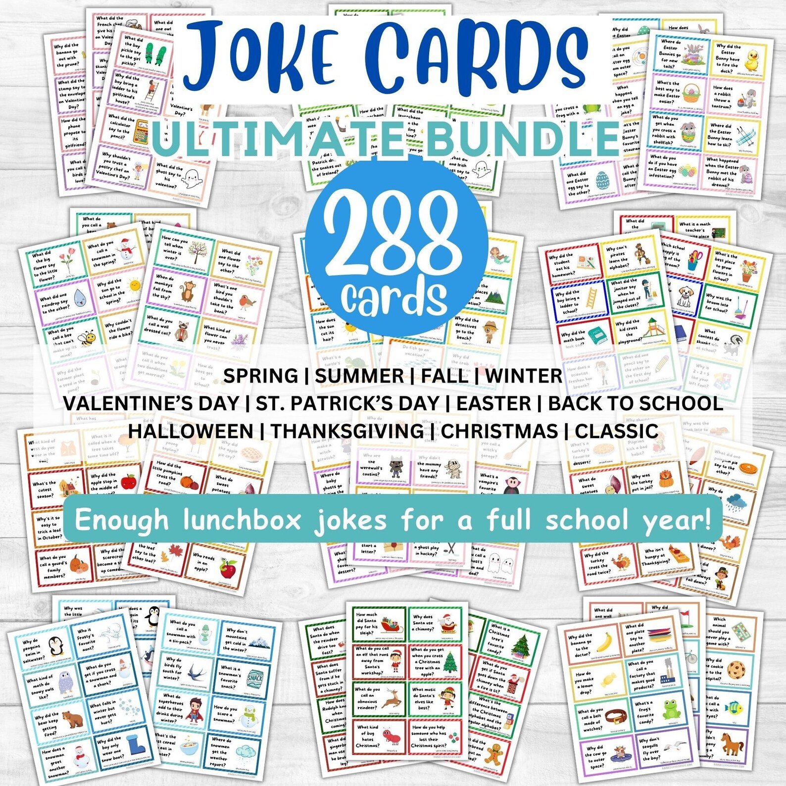 Lunchbox Jokes for Kids- Printable Kids Lunch Box Notes- Joke Cards for ...