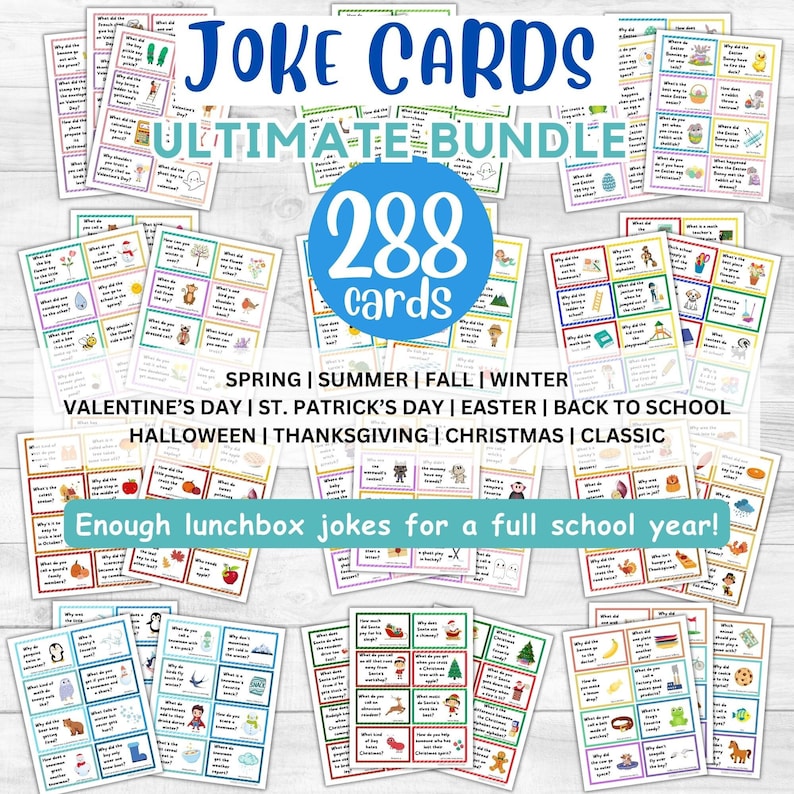 Lunchbox Jokes for Kids- Printable Kids Lunch Box Notes- Joke Cards for ...