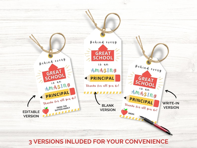 Principal Appreciation Tag, Editable Principal Thank You Tag, End of ...