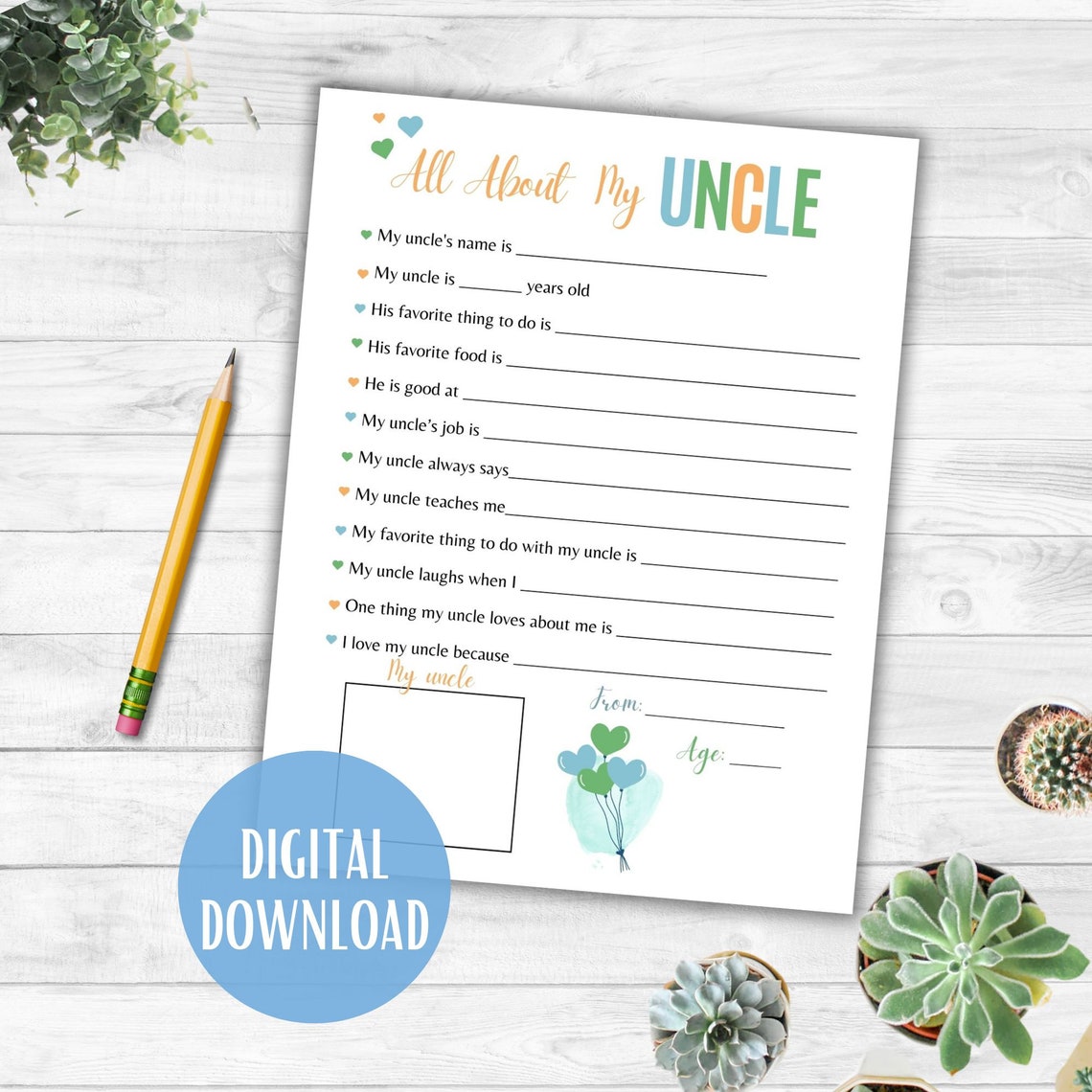 All About My Uncle Printable Questionnaire- Uncle Birthday Gift From ...