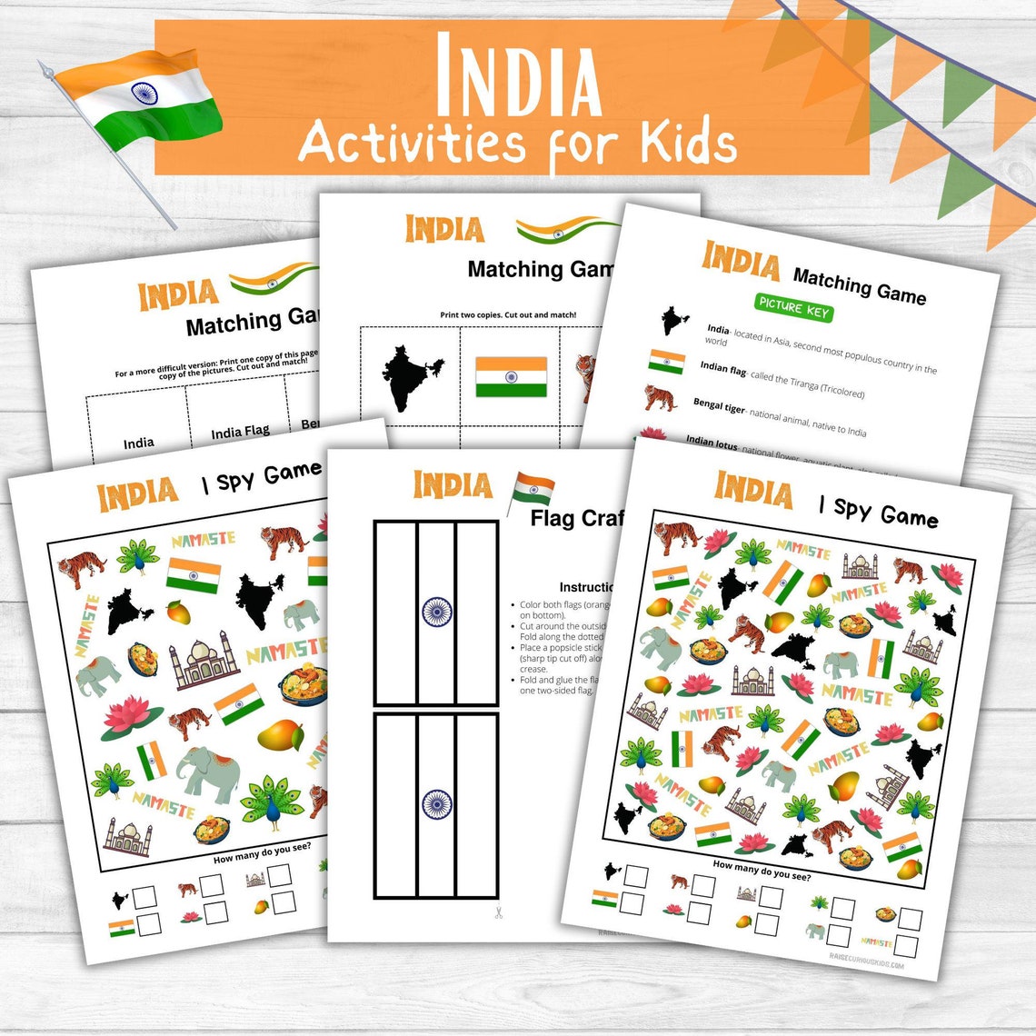 India Activity Printables for Kids- India I Spy Game, India Matching ...