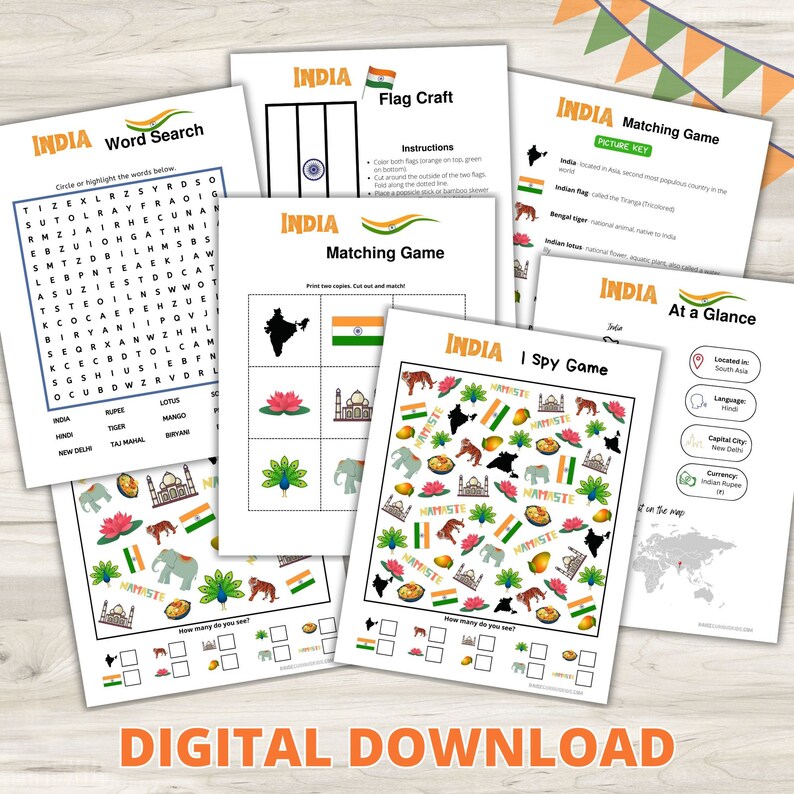 India Activity Printables for Kids India I Spy Game, India Matching ...