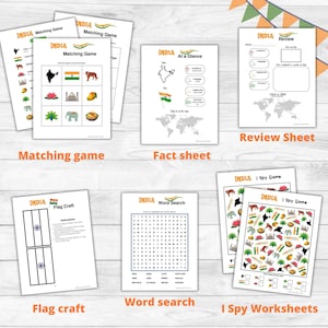 India Activity Printables for Kids- India I Spy Game, India Matching ...