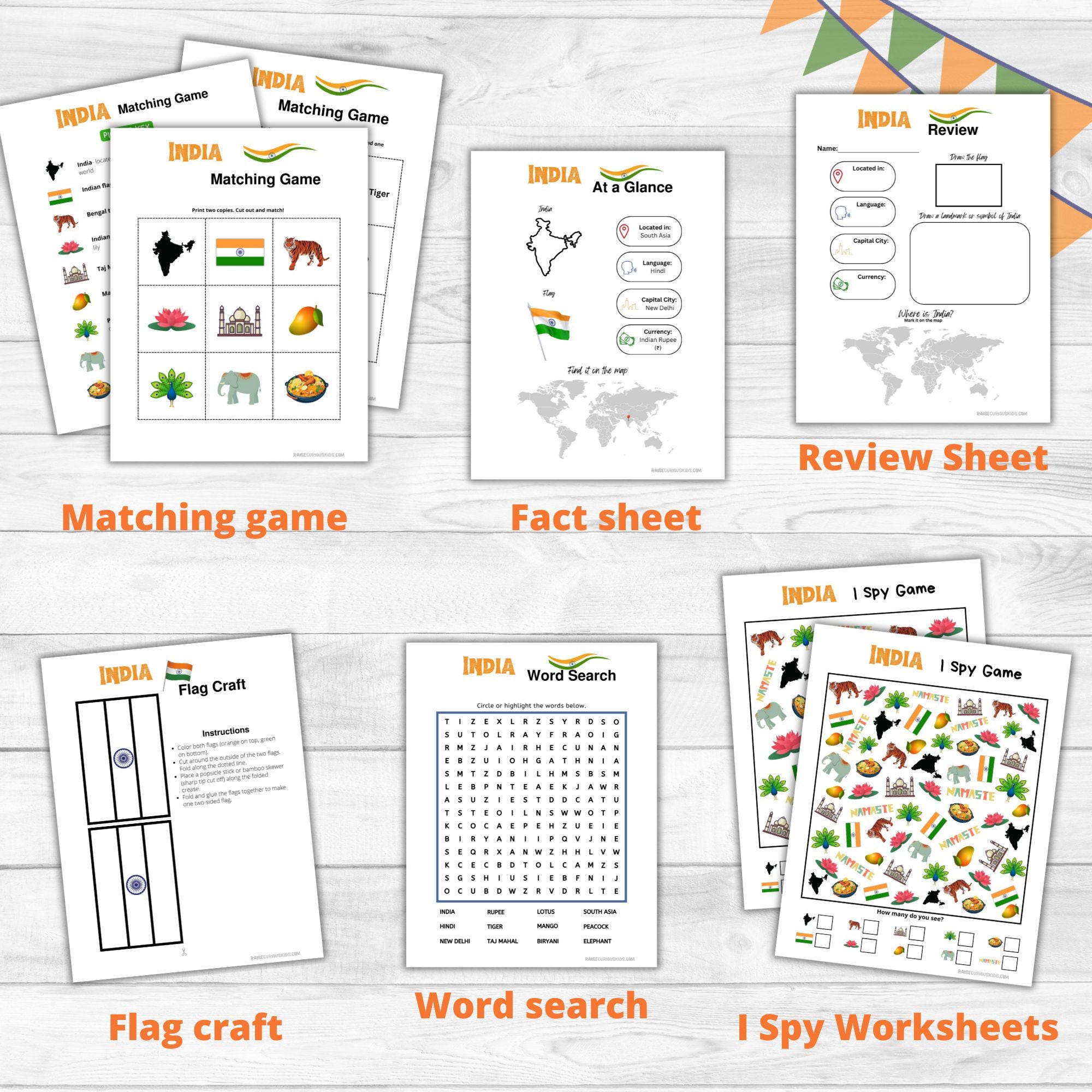 India Activity Printables for Kids- India I Spy Game, India Matching ...