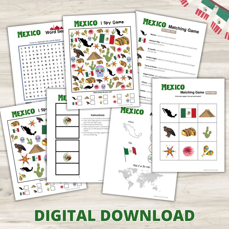 Mexico Activity Printables for Kids Mexico I Spy Game, Mexico Matching ...