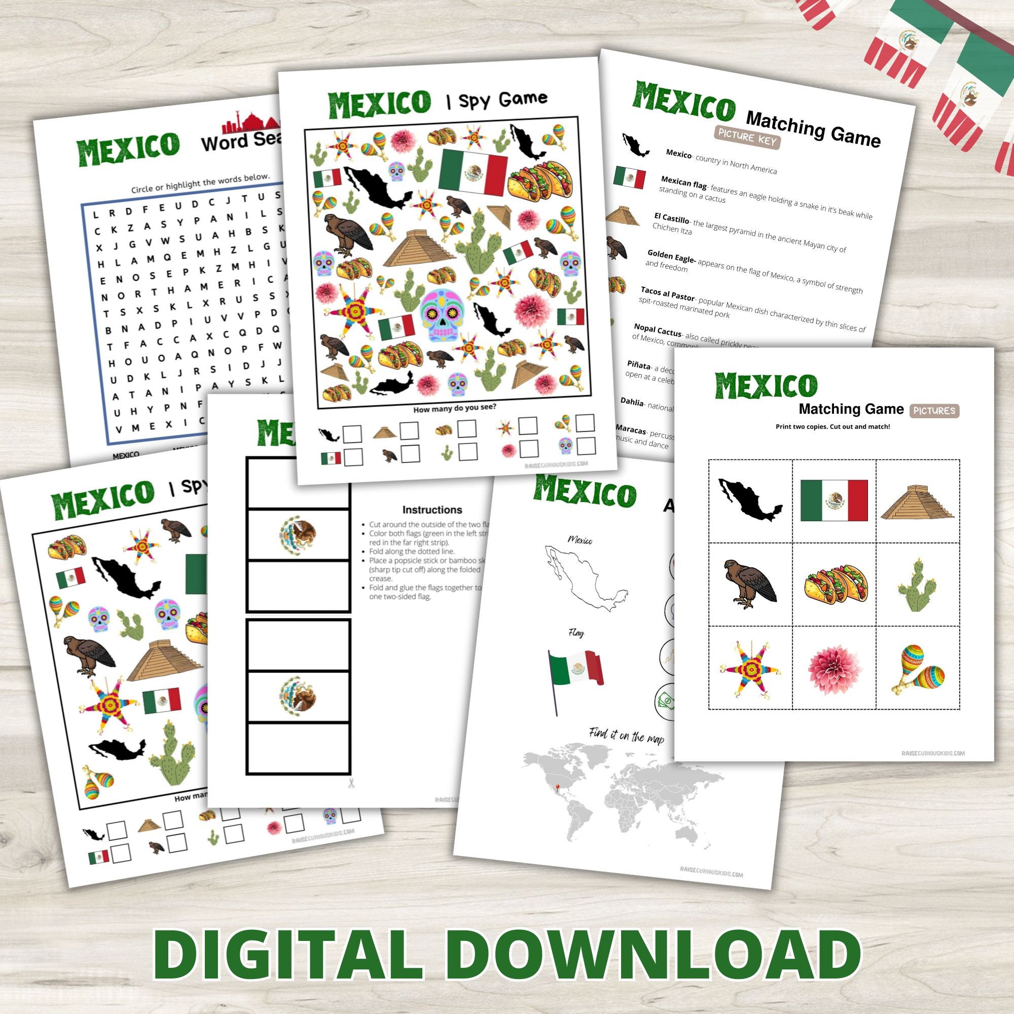 Mexico Activity Printables for Kids Mexico I Spy Game, Mexico Matching ...