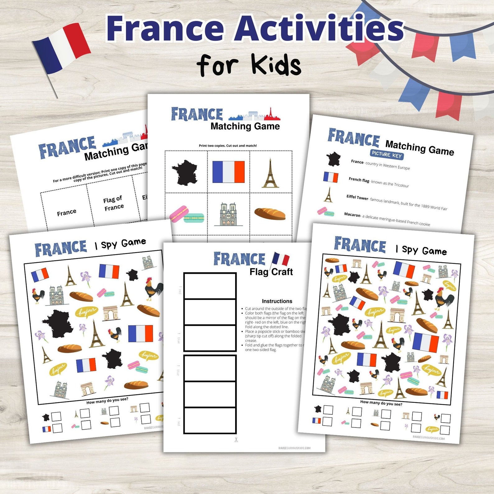 France Activity Printables for Kids France I Spy Game, France Matching ...