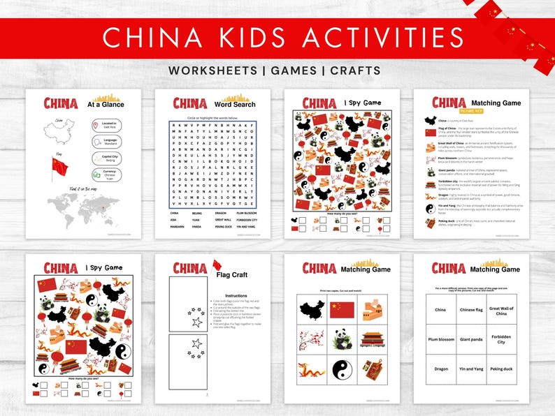 China Activities for Kids- China I Spy Game, China Flag Craft, China ...