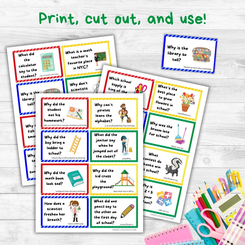 School Jokes for Kids- Back to School Lunchbox Notes- Joke Card ...