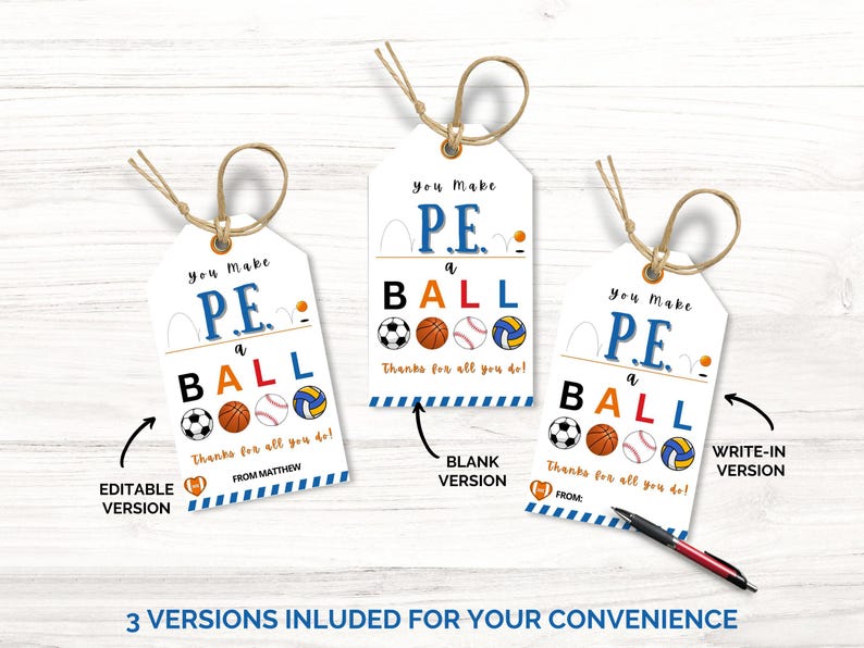 PE Teacher Appreciation Tag, Editable Gym Teacher Thank You Tag ...