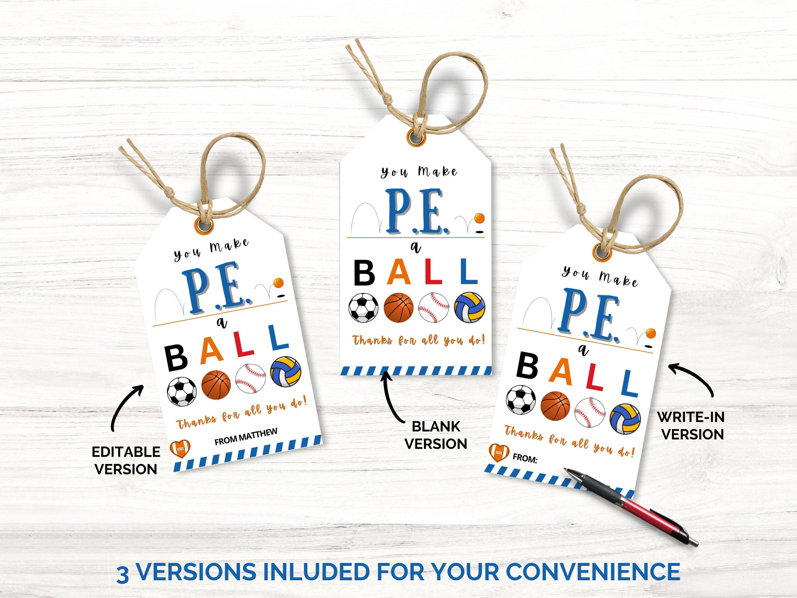 PE Teacher Appreciation Tag, Editable Gym Teacher Thank You Tag ...