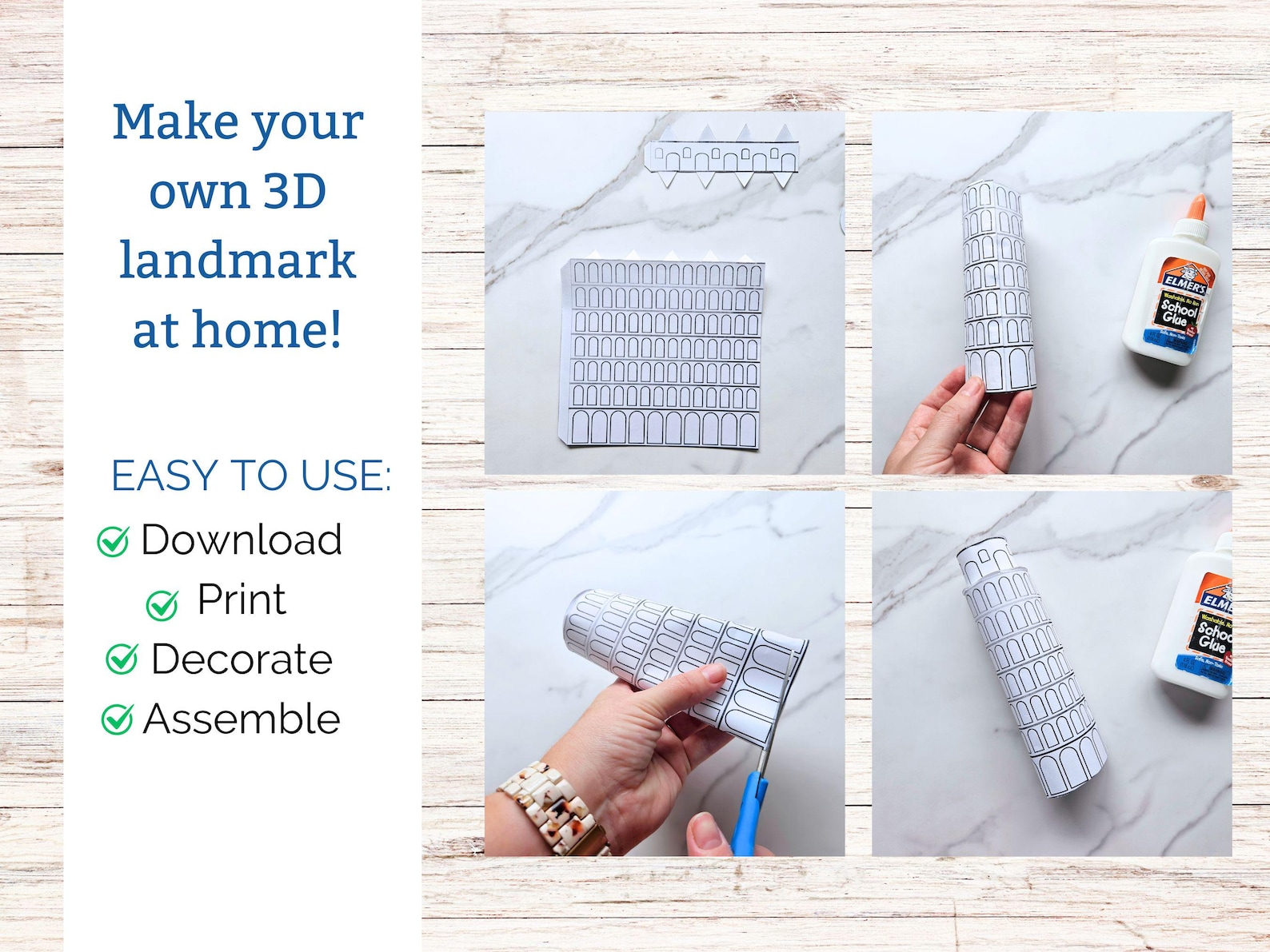 Leaning Tower of Pisa 3D Craft Template- Italy Crafts for Kids- Around ...