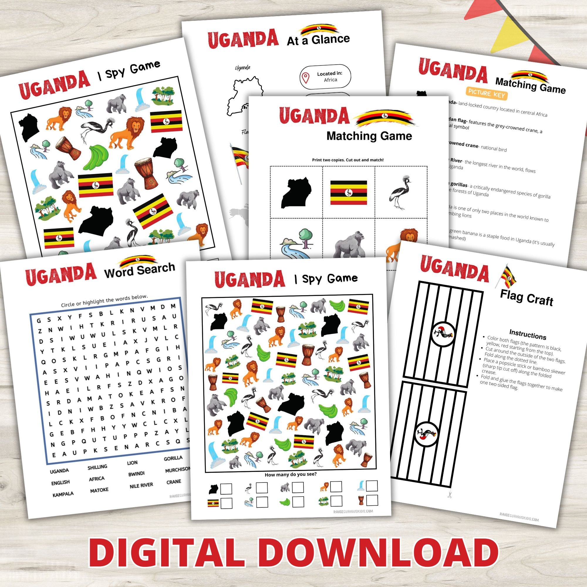 Uganda Activity Printables for Kids Uganda I Spy Game, Uganda Matching ...