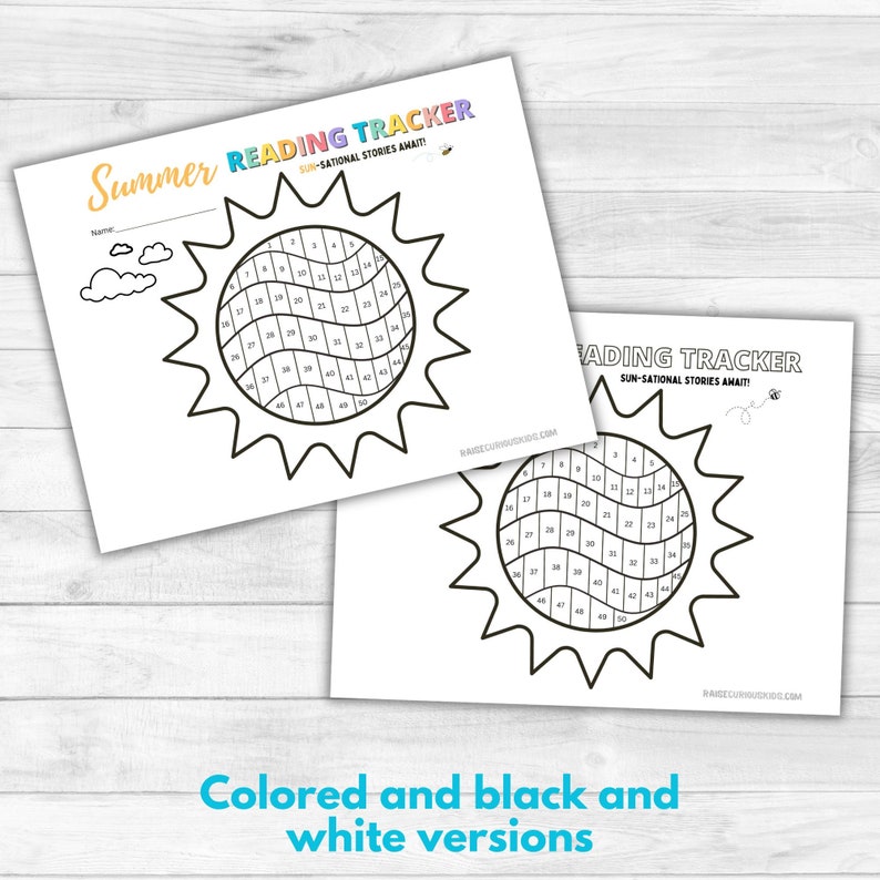 Summer Sun Reading Tracker for Kids 50 Book Tracker Summer Reading ...