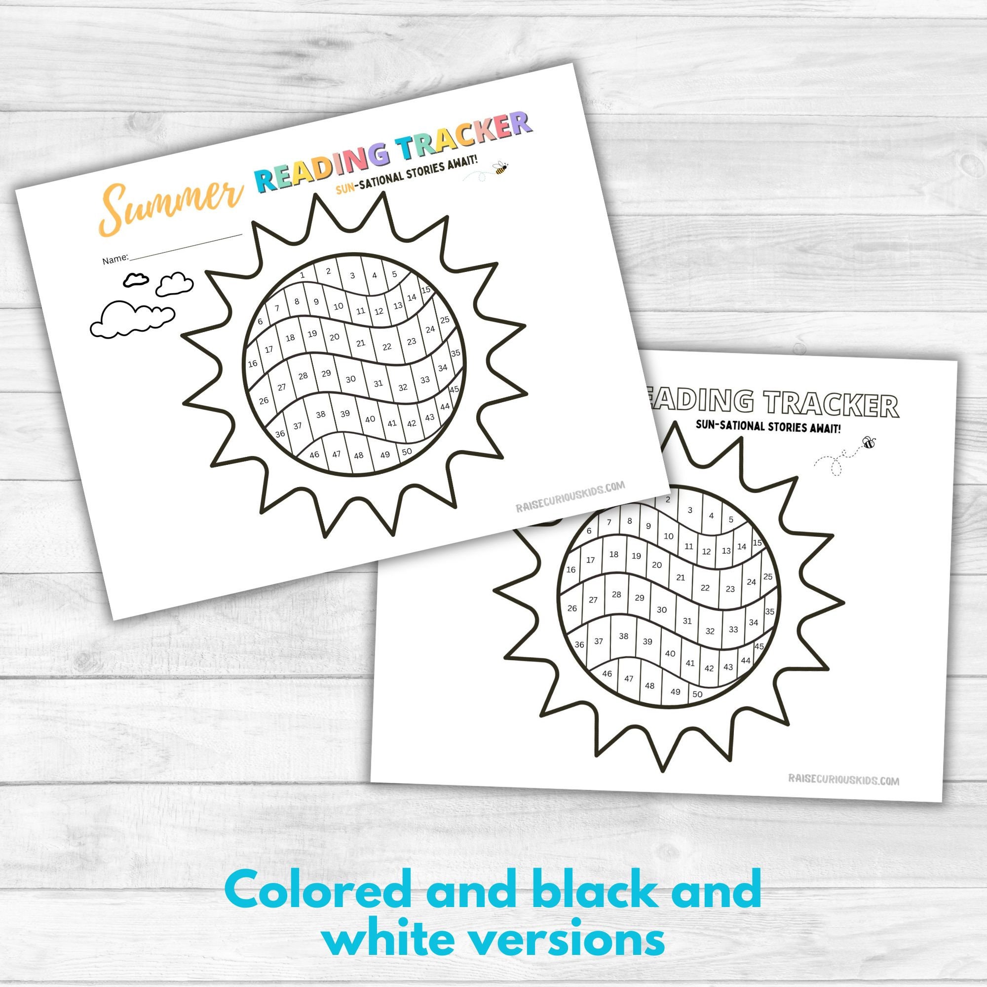 Summer Sun Reading Tracker for Kids 50 Book Tracker Summer Reading ...