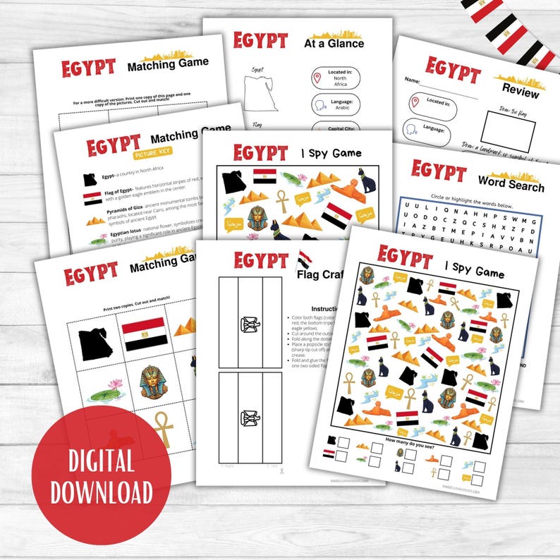 Egypt Activities for Kids- Egypt I Spy Game, Egypt Flag Craft, Egypt ...