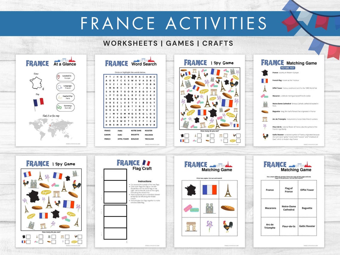 France Activity Printables for Kids- France I Spy Game, France Matching ...