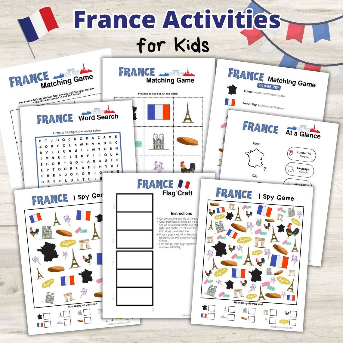 France Activity Printables for Kids France I Spy Game, France Matching ...