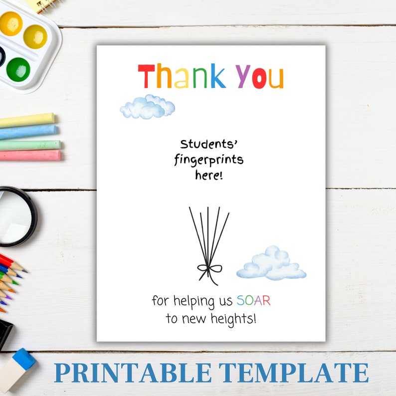 Fingerprint Balloon Teacher Appreciation Card From Students- End of ...