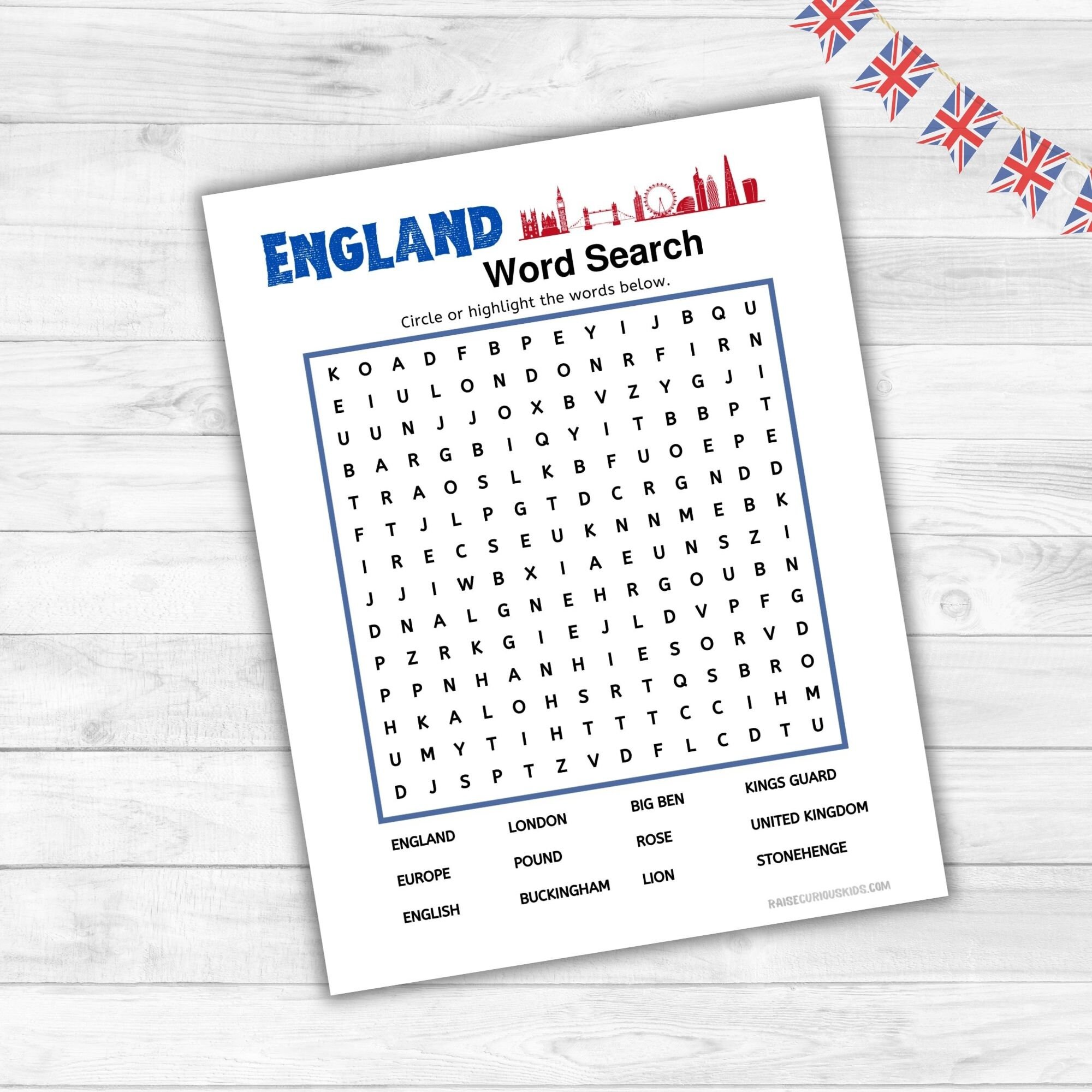 England Activity Printables for Kids- England I Spy Game, England ...