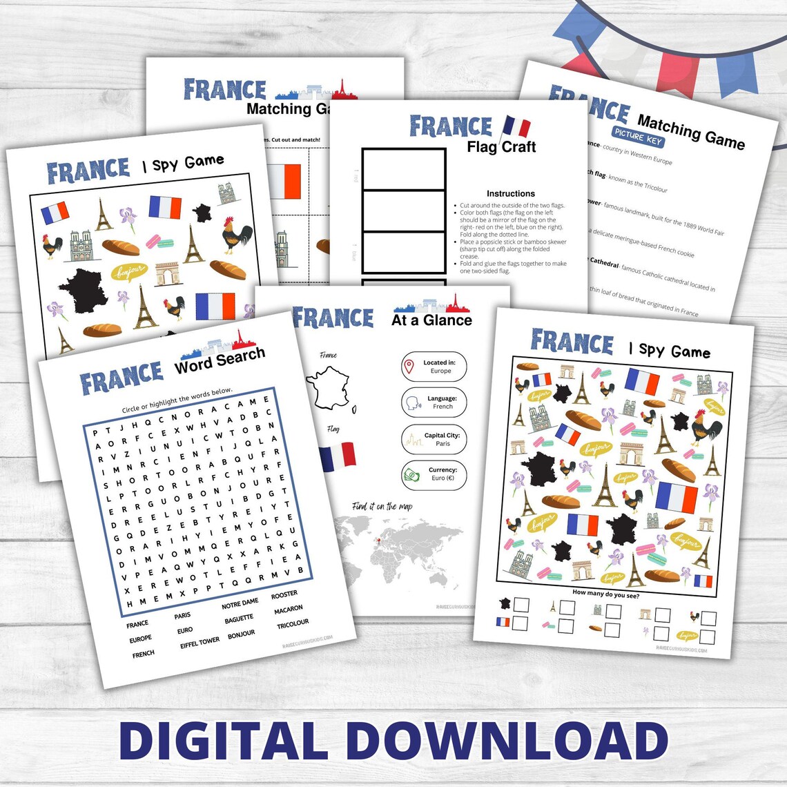 France Activity Printables for Kids- France I Spy Game, France Matching ...
