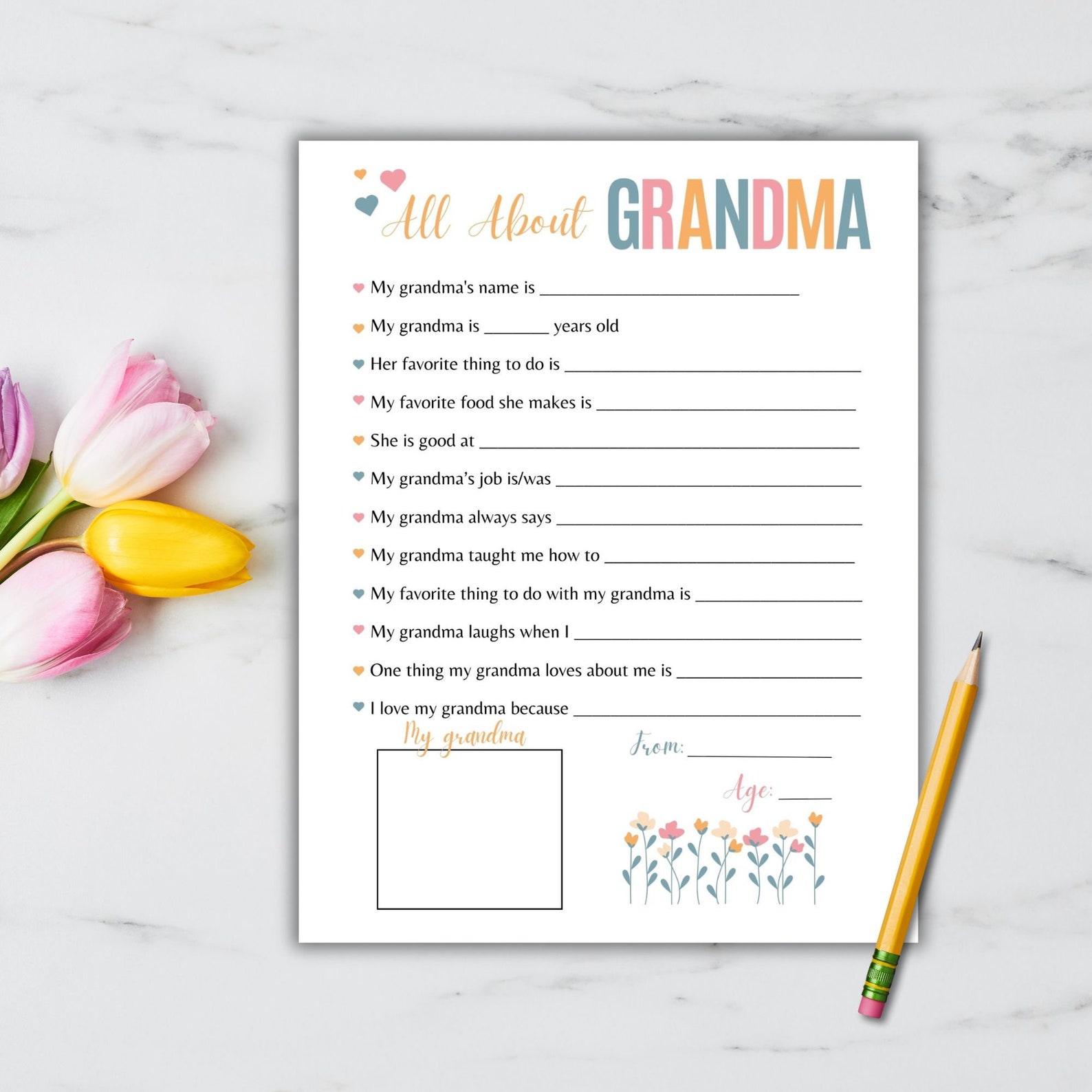 All About Grandma Printable Questionnaire Mother's Day Gift for Grandma ...