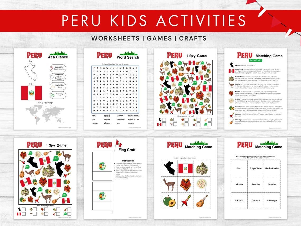 Peru Activities for Kids, Printable Worksheets Games Crafts, Around the ...