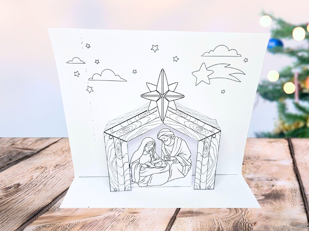 Nativity Paper Craft, 3D Nativity Printable, Coloring Manger Scene ...