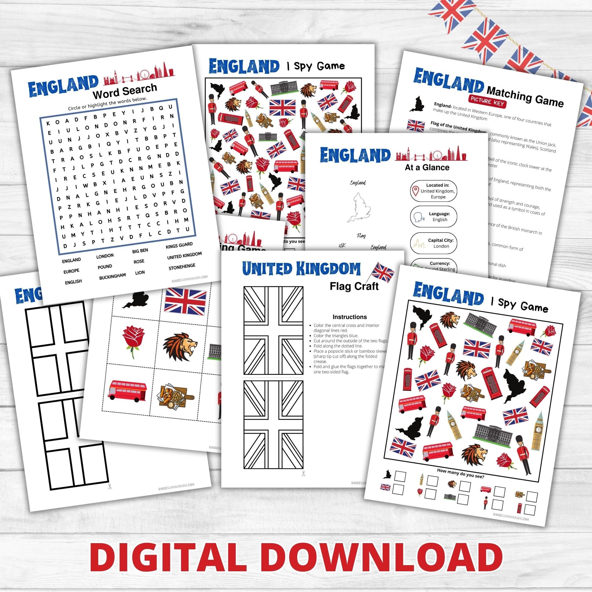 England Activity Printables for Kids- England I Spy Game, England ...
