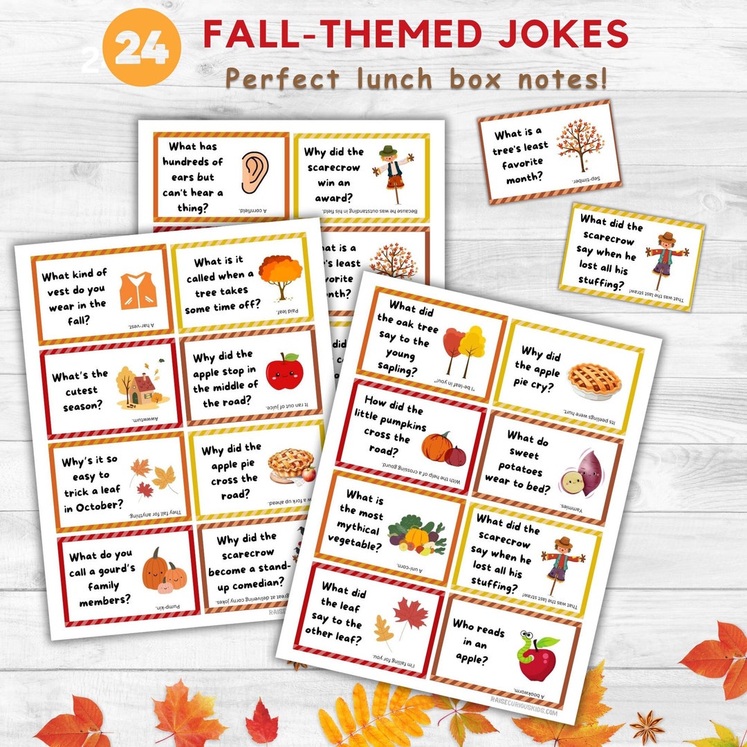 Fall Themed Jokes for Kids- Fall Lunchbox Notes- Autumn Joke Card ...
