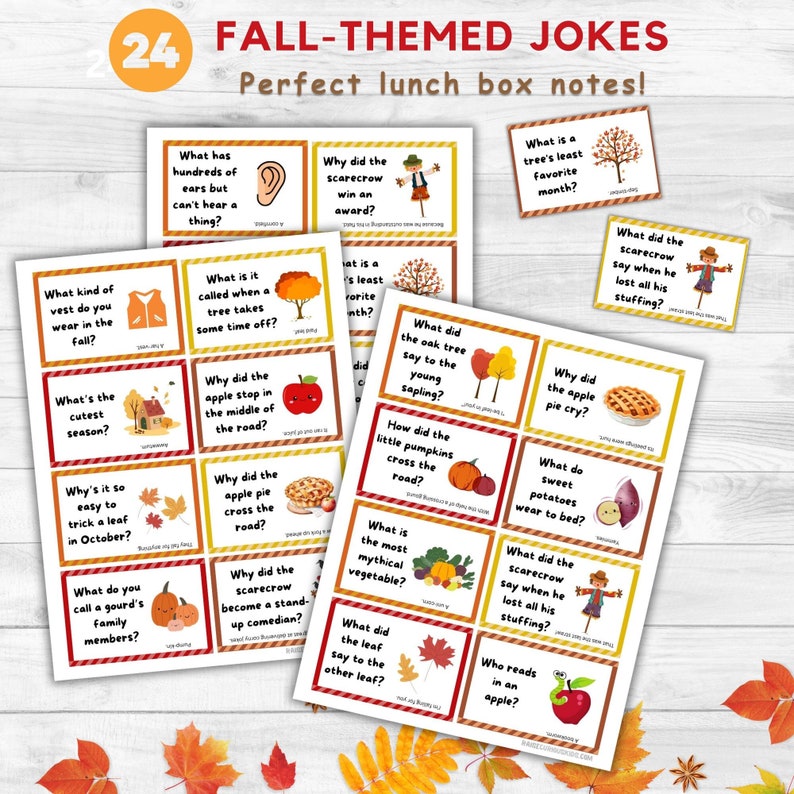 Fall Themed Jokes for Kids- Fall Lunchbox Notes- Autumn Joke Card ...