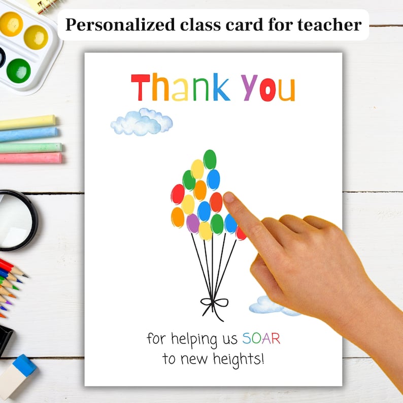 Fingerprint Balloon Teacher Appreciation Card From Students- End of ...