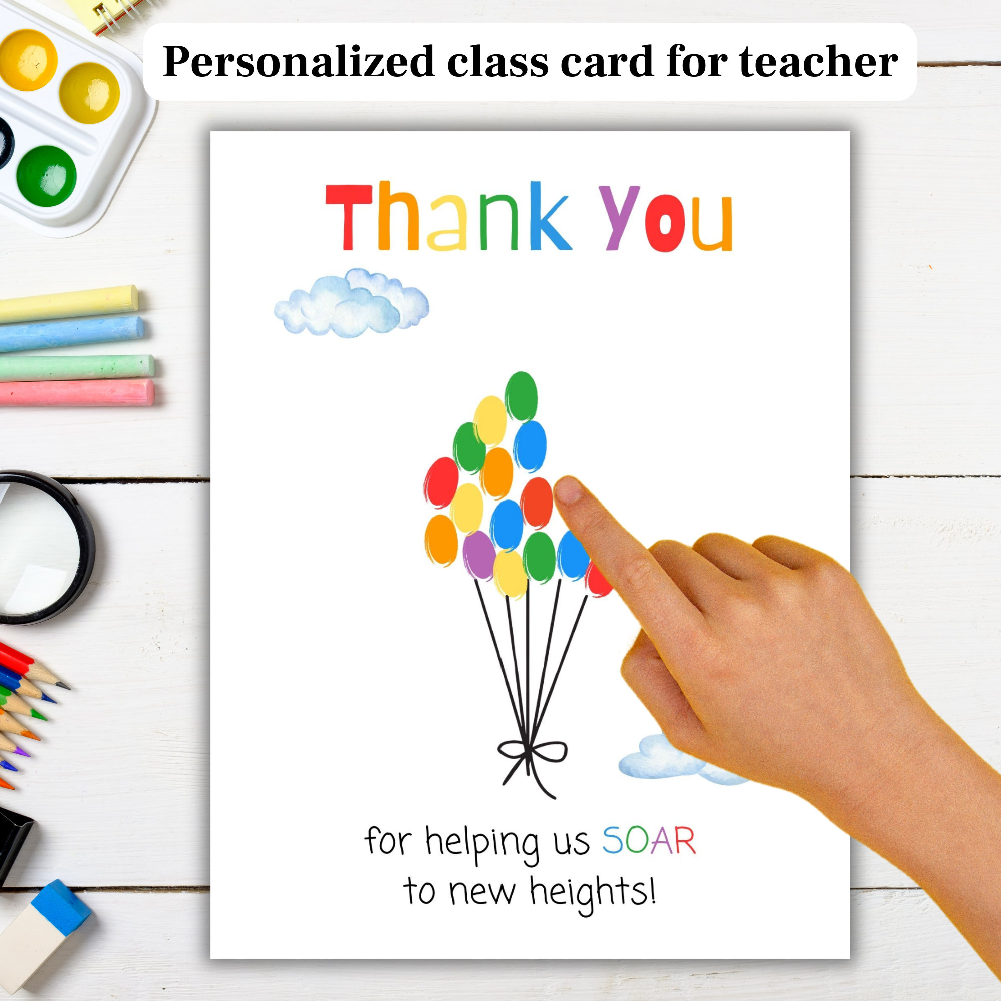 Fingerprint Balloon Teacher Appreciation Card From Students- End of ...