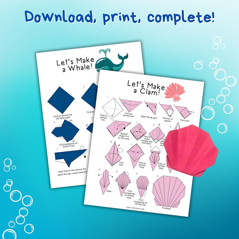 Ocean Origami Printable Instructions- Origami Animals for Kids- Instant ...
