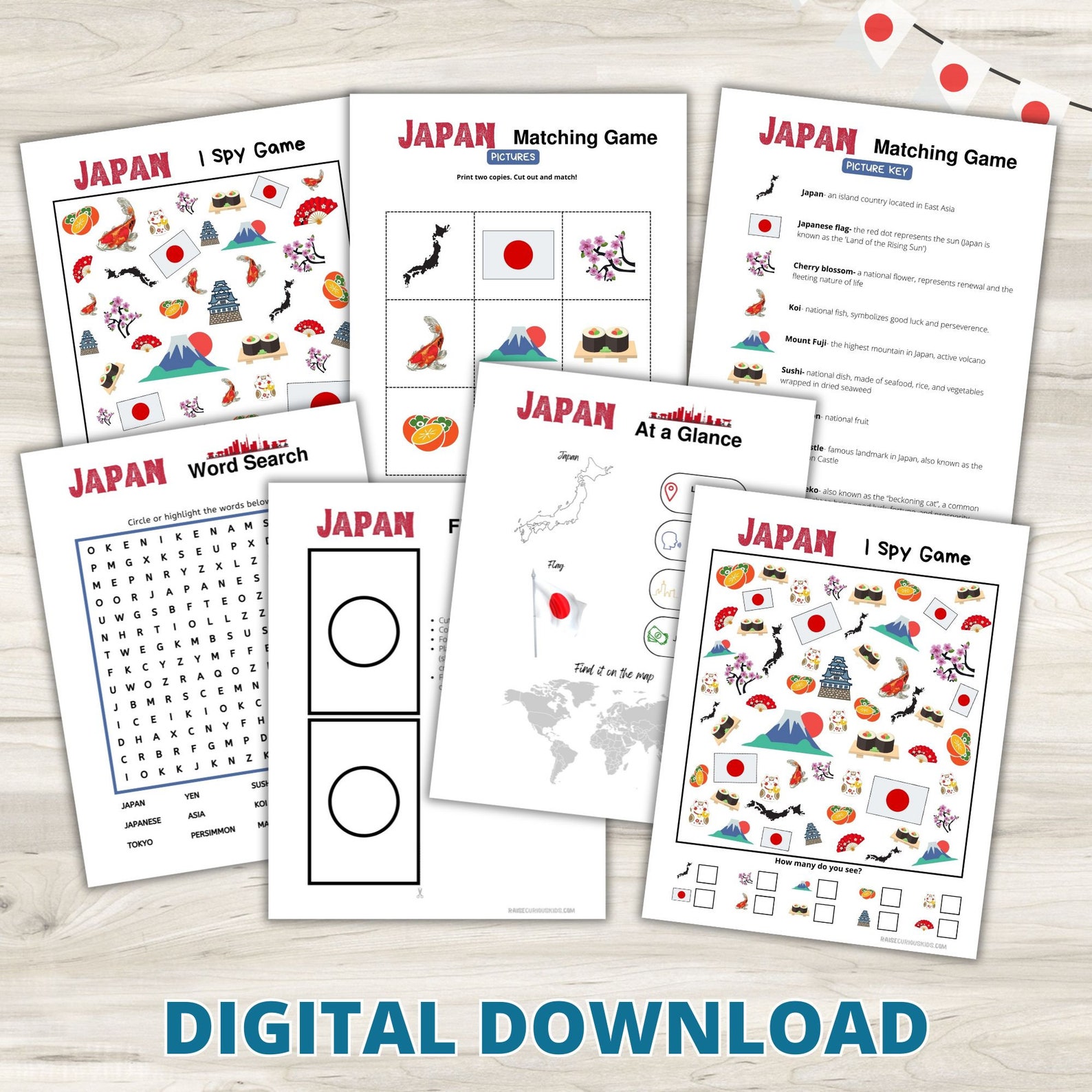 Japan Activity Printables for Kids Japan I Spy Game, Japan Matching ...