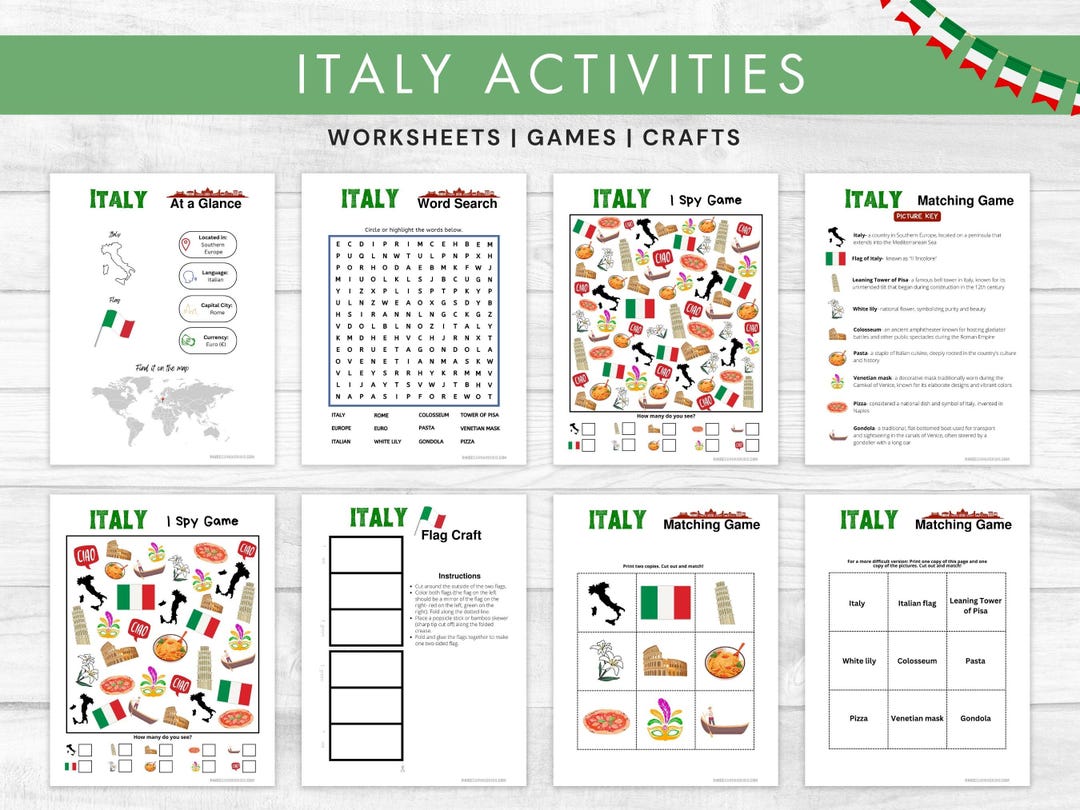 Italy Activities for Kids- Italy I Spy Game, Italy Flag Craft, Italy ...