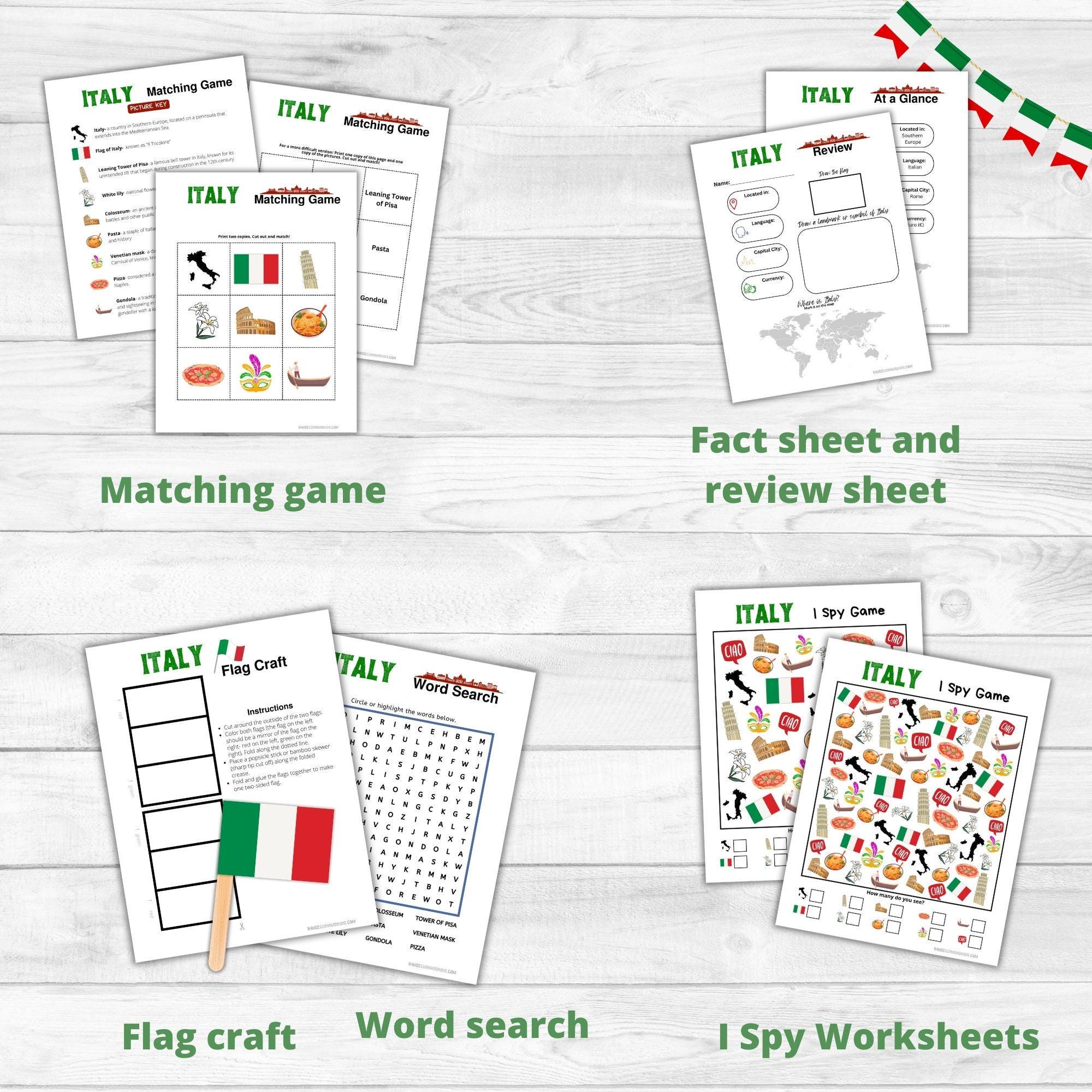 Italy Activities for Kids- Italy I Spy Game, Italy Flag Craft, Italy ...